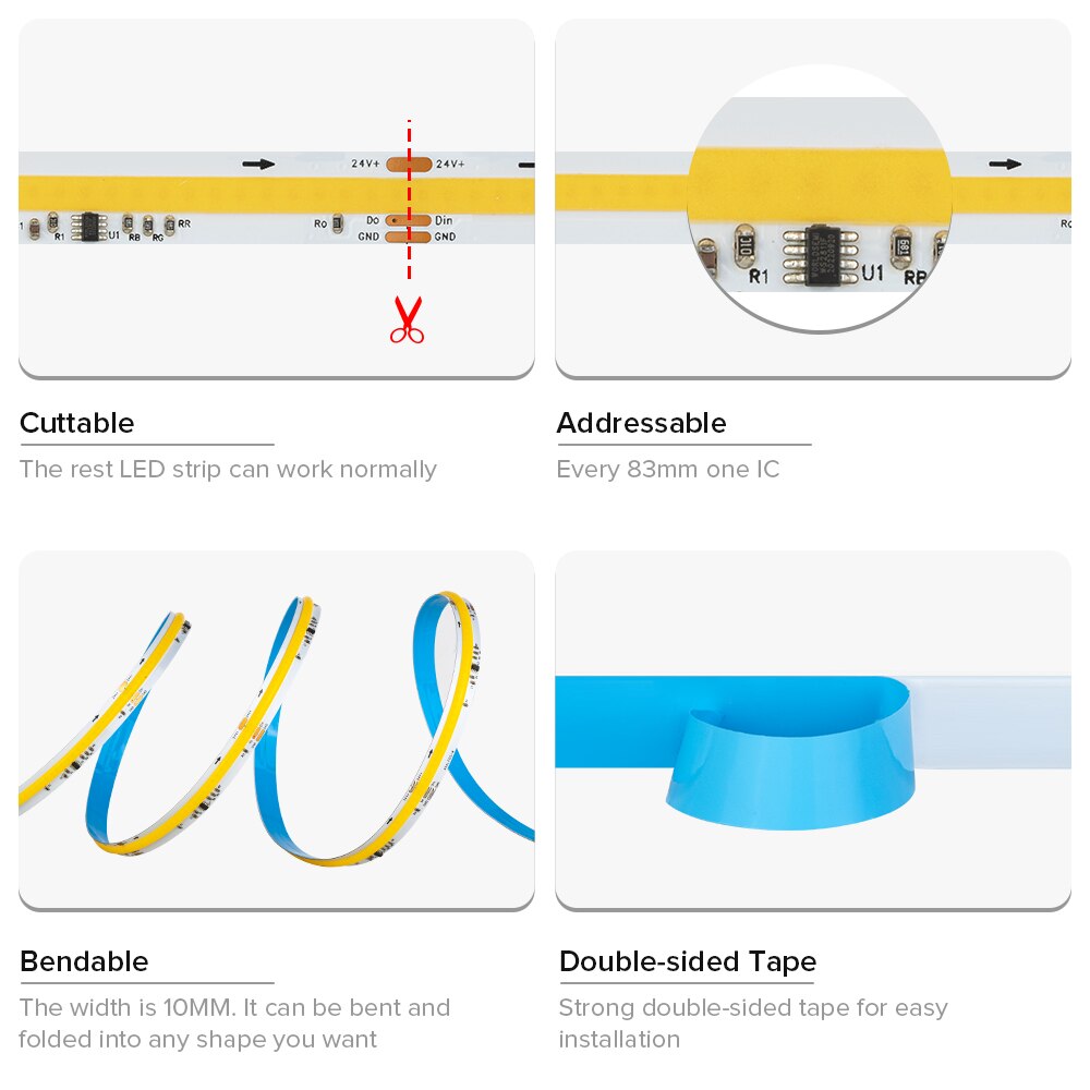 FCOB WS2811 IC 360LEDs/M Addressable LED Strips High Density Flowing C