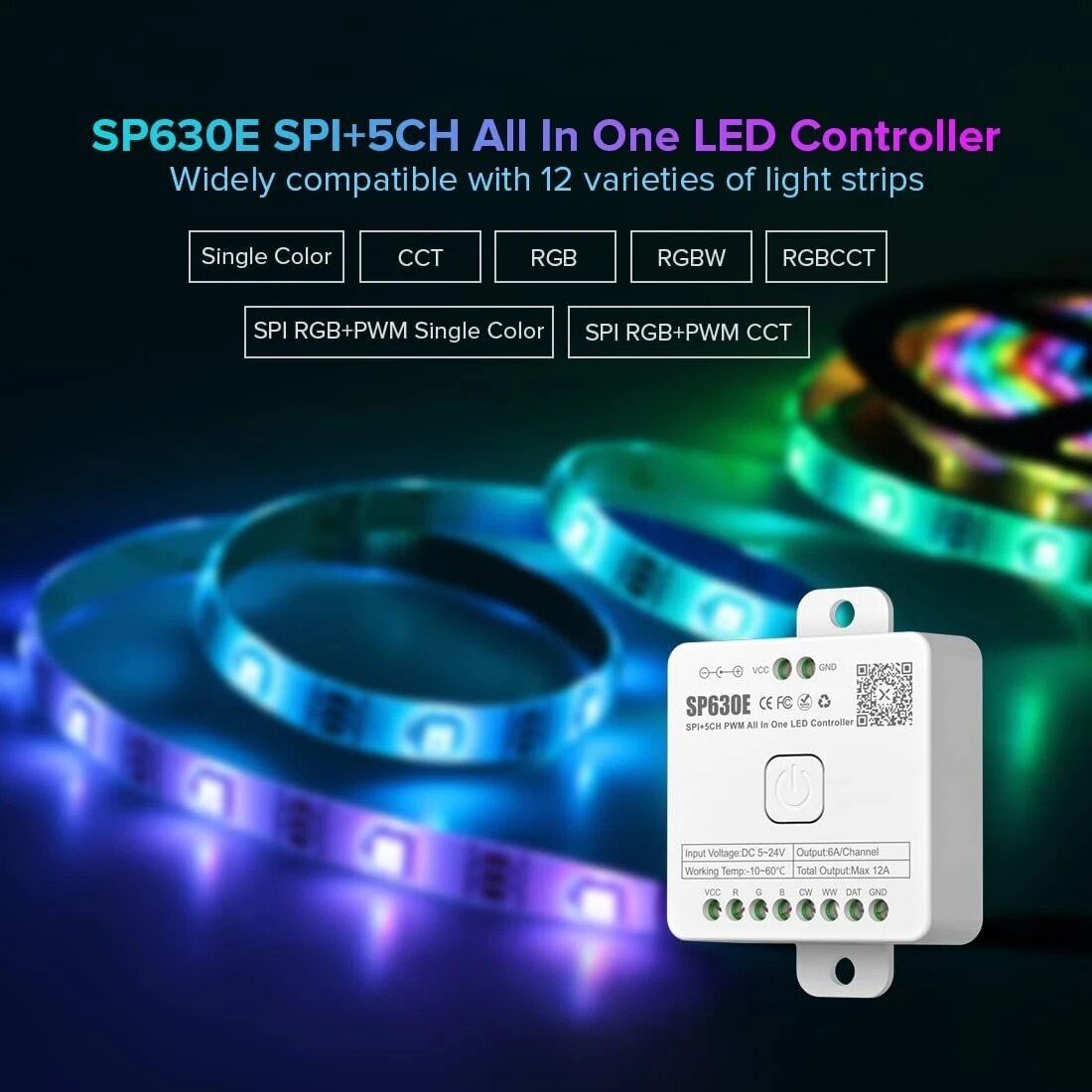All In One SP630E LED Controller 5CH PWM SPI Pixels LED Light Strip WS ...
