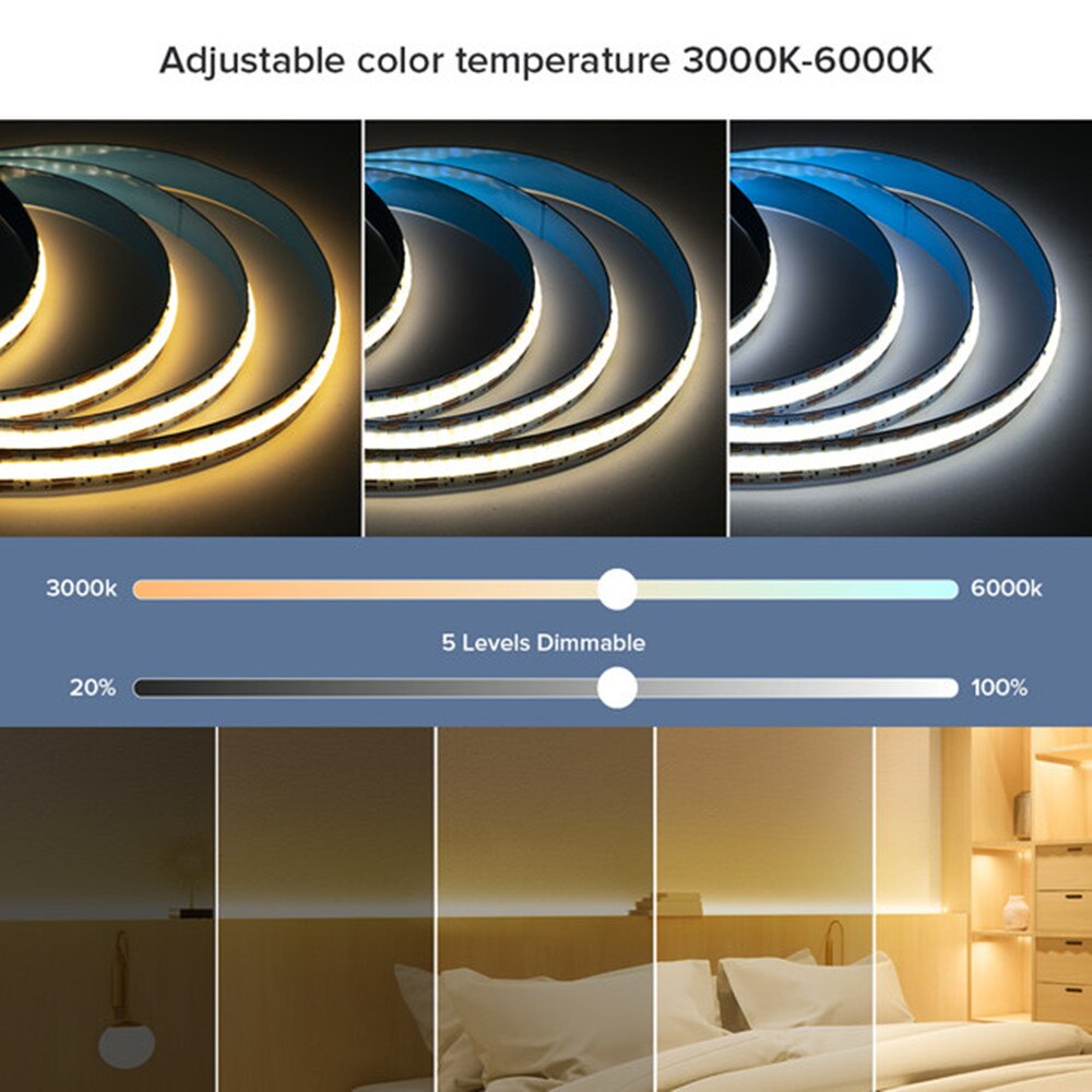 USB FCOB COB CCT LED Light Strip Full Set 640 LEDs/m DC 5V High Densit